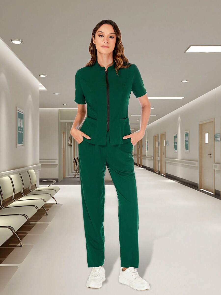 cimmuovere Zipper Front Uniform Scrub Set | SHEIN EUR