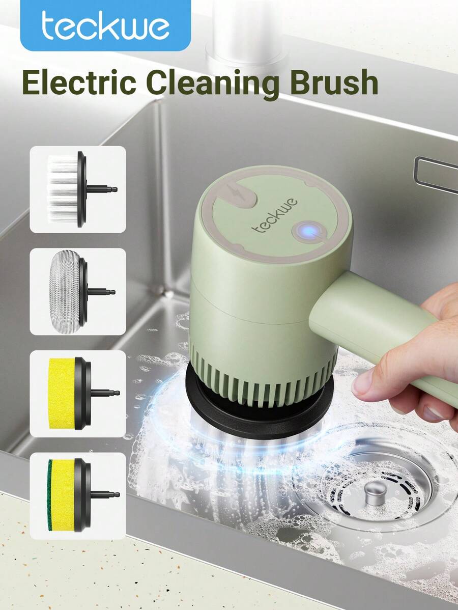 Teckwe Electric Spin Scrubber,4 Replaceable Cleaning Heads,Cordless ...