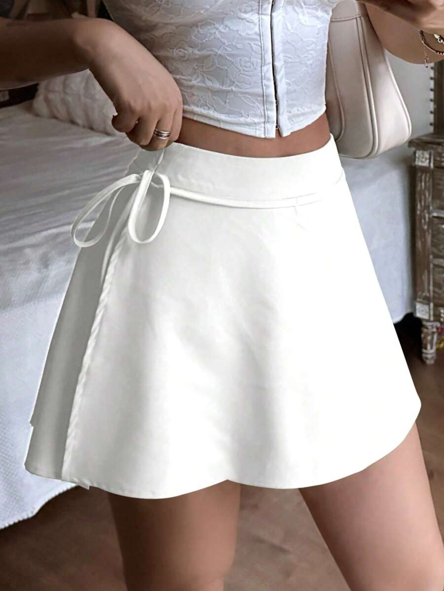 Lunelith SHEIN Lunessa Women Side Tie Waist Solid Color White Casual ...