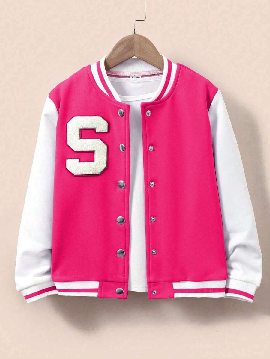 Sparklyn Tween Girls' Solid Color Patchwork Front Button Long Sleeve ...