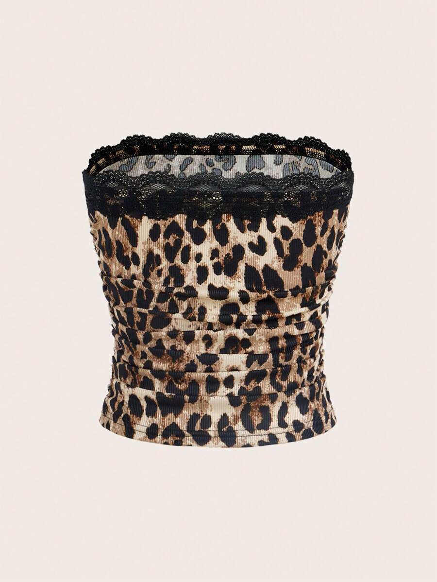 SHEIN EZwear Plus Size Leopard Print Lace Trim Backless Camisole Top For Women | SHEIN USA