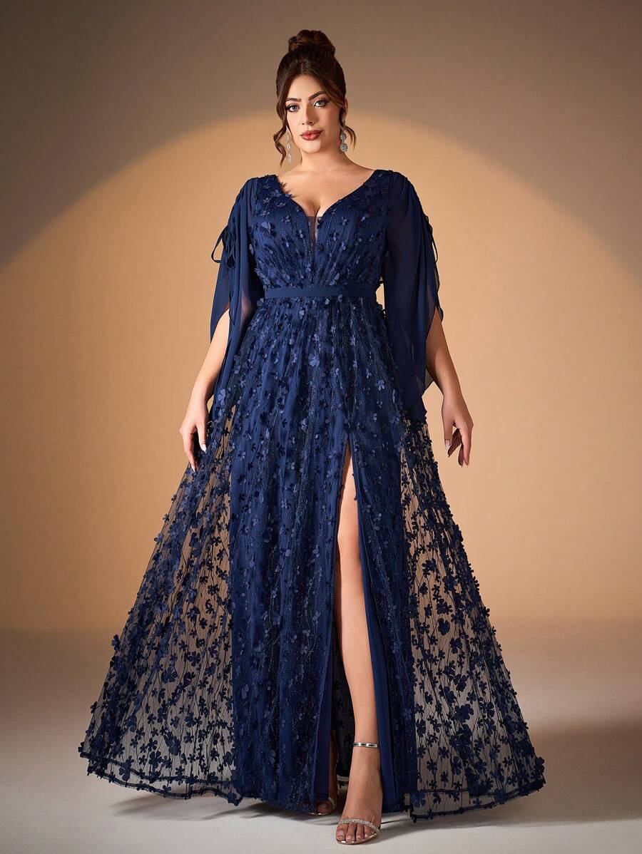 Plus Size Mgiacy V-Neck Three-Dimensional Embroidered Lace Pearl ...