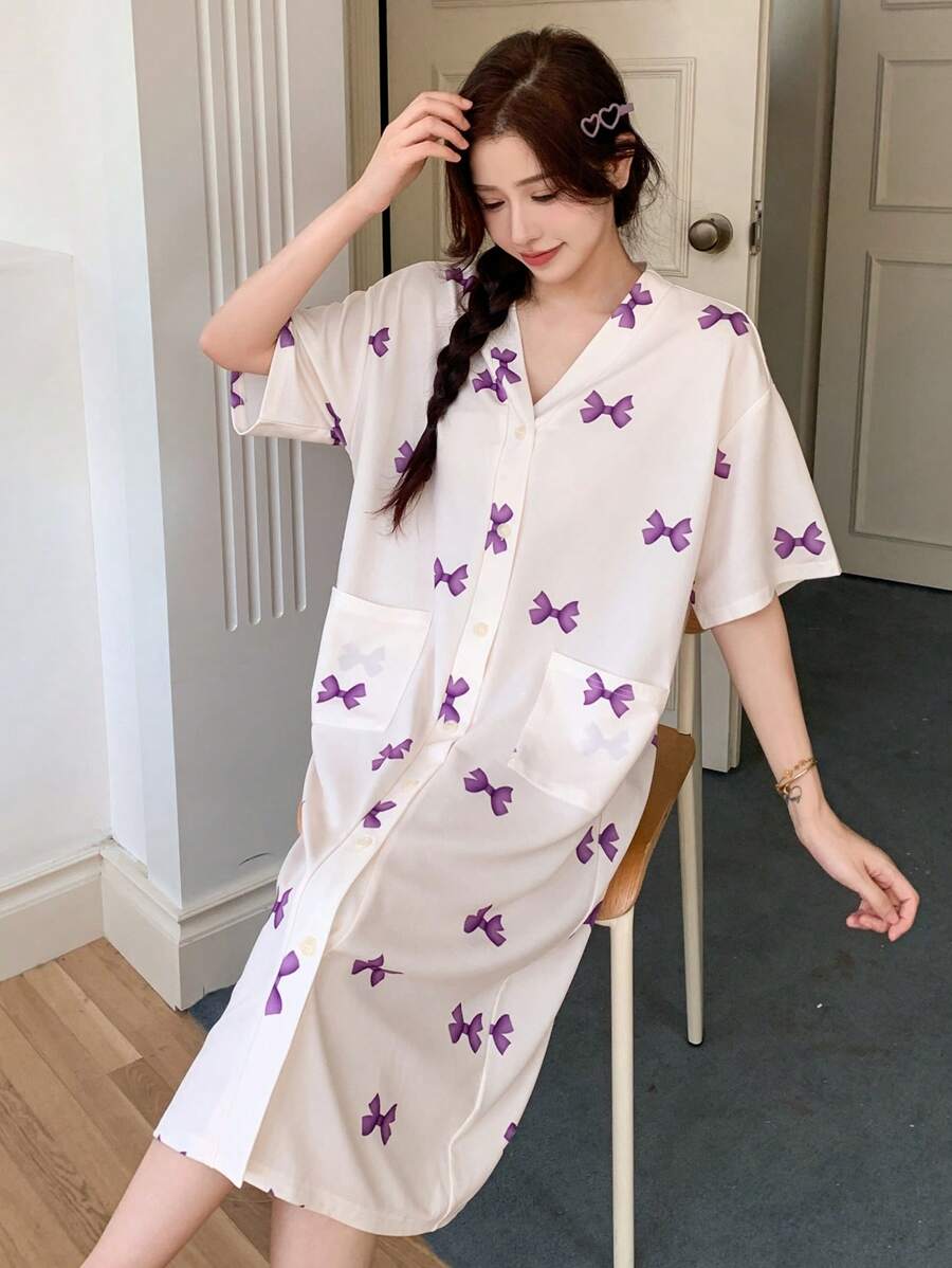 DAZY Women's Bow Tie Printed Open Front Bathrobe | SHEIN USA