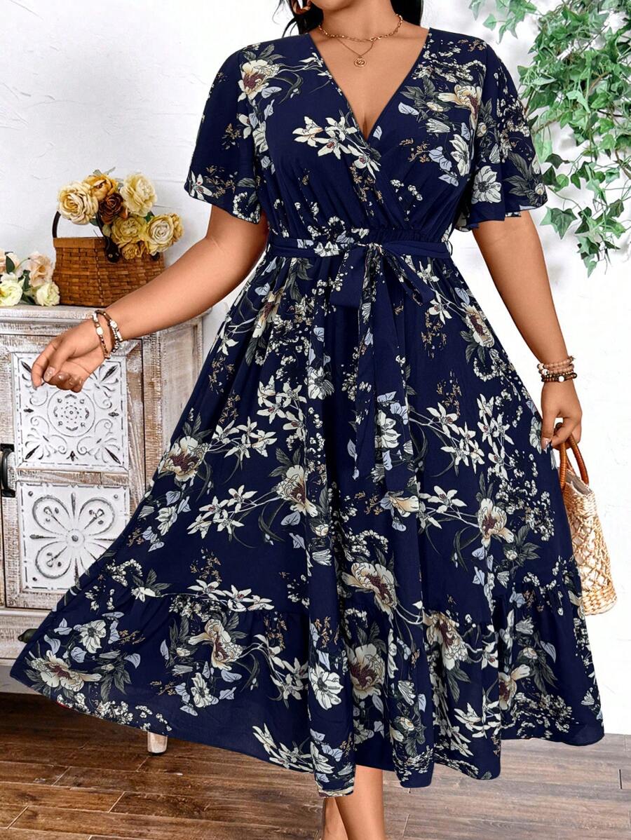 EMERY ROSE Plus Size Holiday Floral Print Dress Maxi Women Outfit, For Summer | SHEIN USA