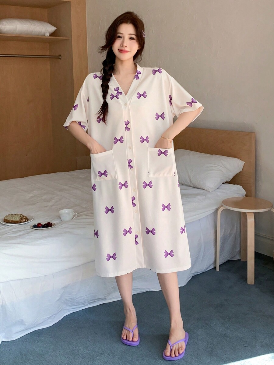 DAZY Women's Bow Tie Printed Open Front Bathrobe | SHEIN USA