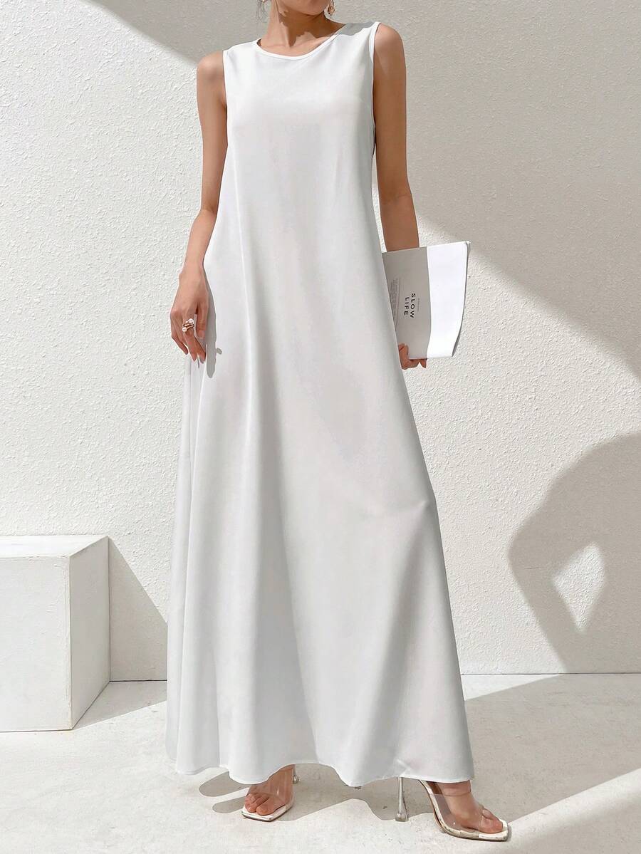 SHEIN Najma Women's Solid Color Minimalist Casual Crew Neck Sleeveless ...