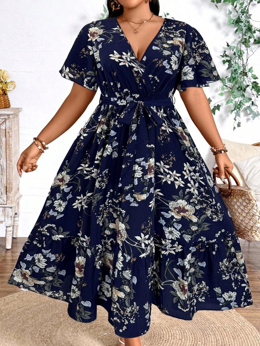 EMERY ROSE Plus Size Holiday Floral Print Dress Maxi Women Outfit, For Summer | SHEIN USA