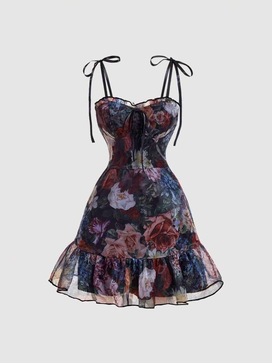 SHEIN MOD Vintage Black Full Body Floral Print Gorgeous 2in1 Dress With ...