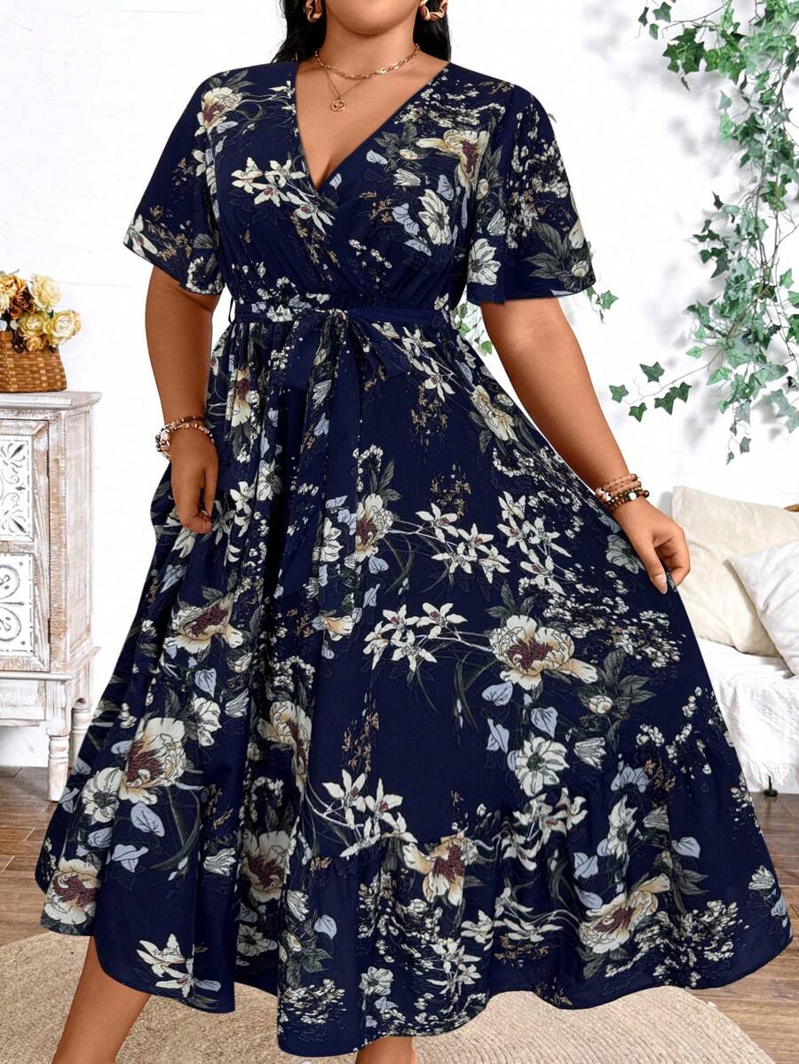 EMERY ROSE Plus Size Holiday Floral Print Dress Maxi Women Outfit, For Summer | SHEIN USA