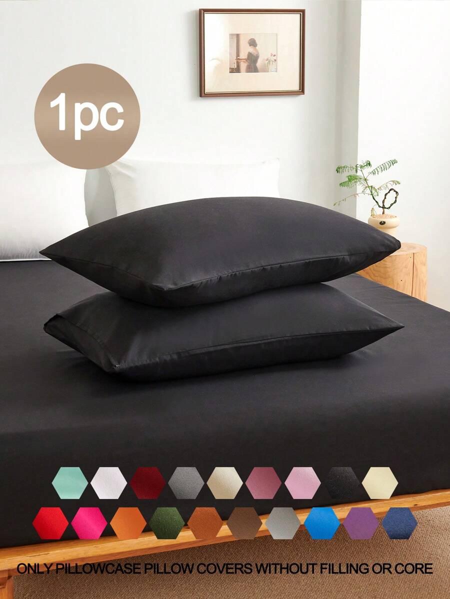1pc Black Super Soft Plain Pillowcase Lightweight Bedding Envelope ...
