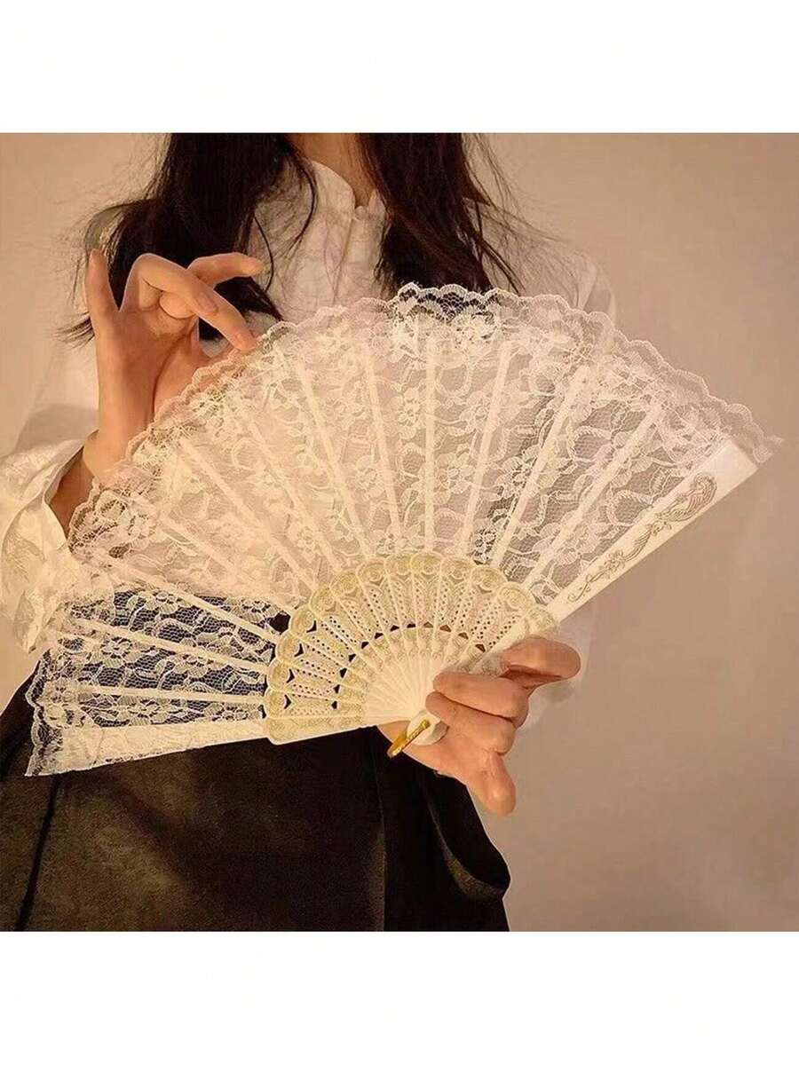 European Retro Lace Flower Edge Women Fan, Summer Orchid Fan For Dance ...