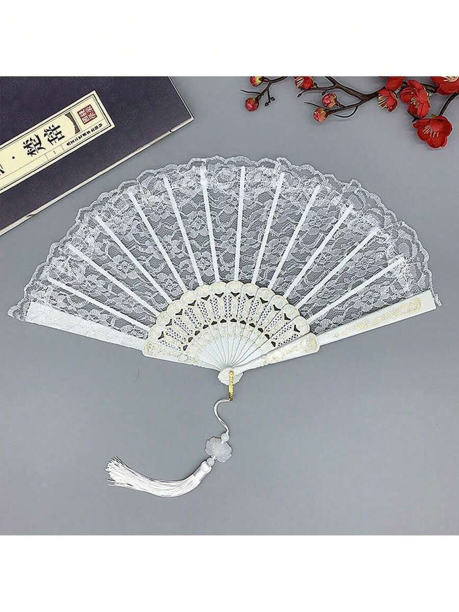 European Retro Lace Flower Edge Women Fan, Summer Orchid Fan For Dance ...