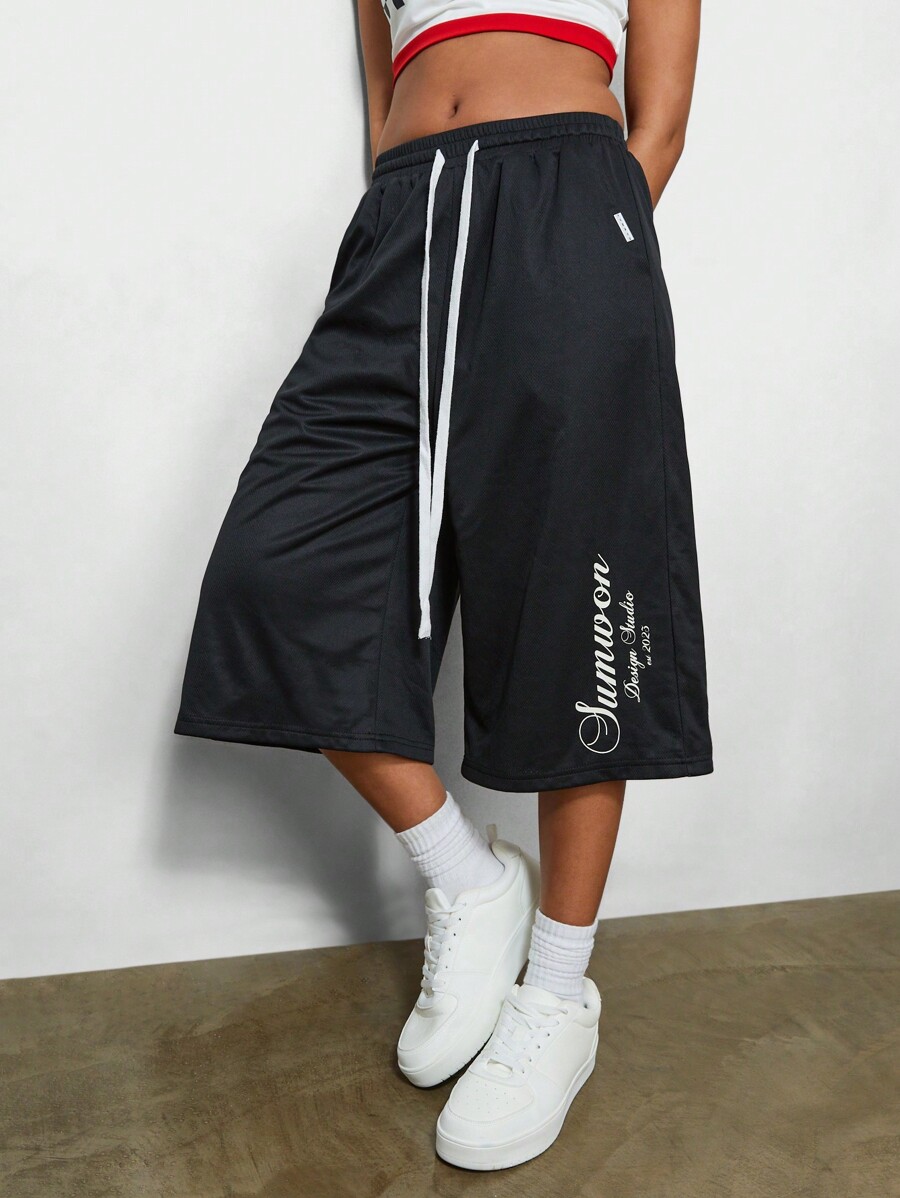 SUMWON WOMEN Mesh Jort With Drawcords & Letter Graphic Print for Sale ...