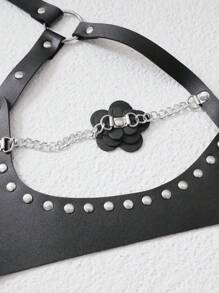 Plus Size Chain Decor Faux Leather Bra | SHEIN USA