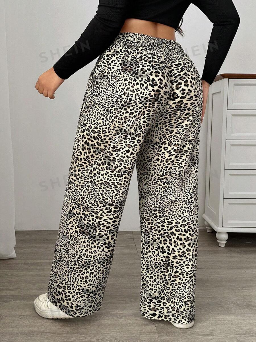 SHEIN EZwear Plus Size Vintage Leopard Print Suit Pants | SHEIN USA