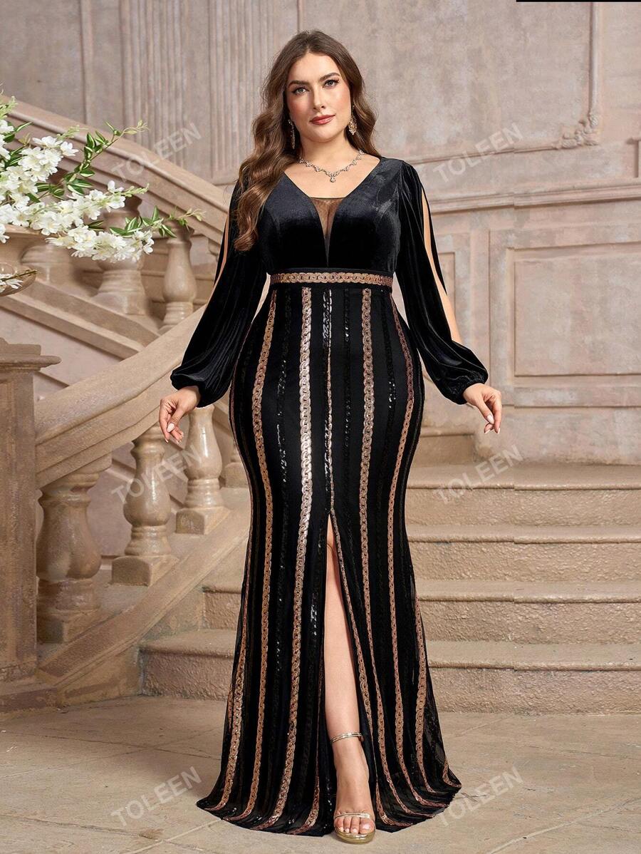 Plus Size Formal Evening Gown (Embellished Design) With Random Chain ...