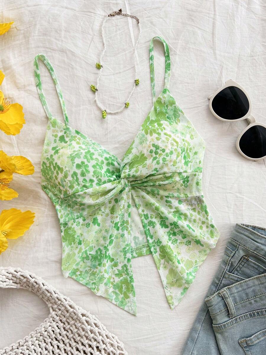 Soleia Women Twist Detail Slim Fit Floral Print Summer Camisole Top ...