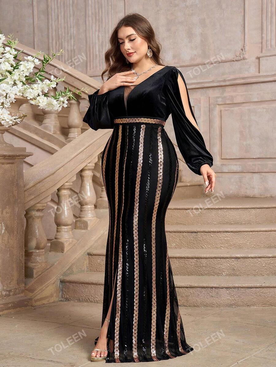 Plus Size Formal Evening Gown (Embellished Design) With Random Chain ...