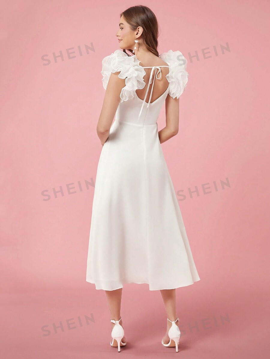 Enchnt Robe mi-longue élégante d'été pour femmes avec bretelles à volants 3D | Mode en ligne ...