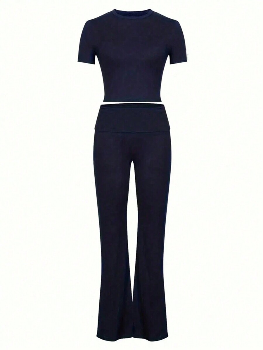 SHEIN Essnce 2pcs Plus Size Casual Crew Neck Top And Fashionable ...