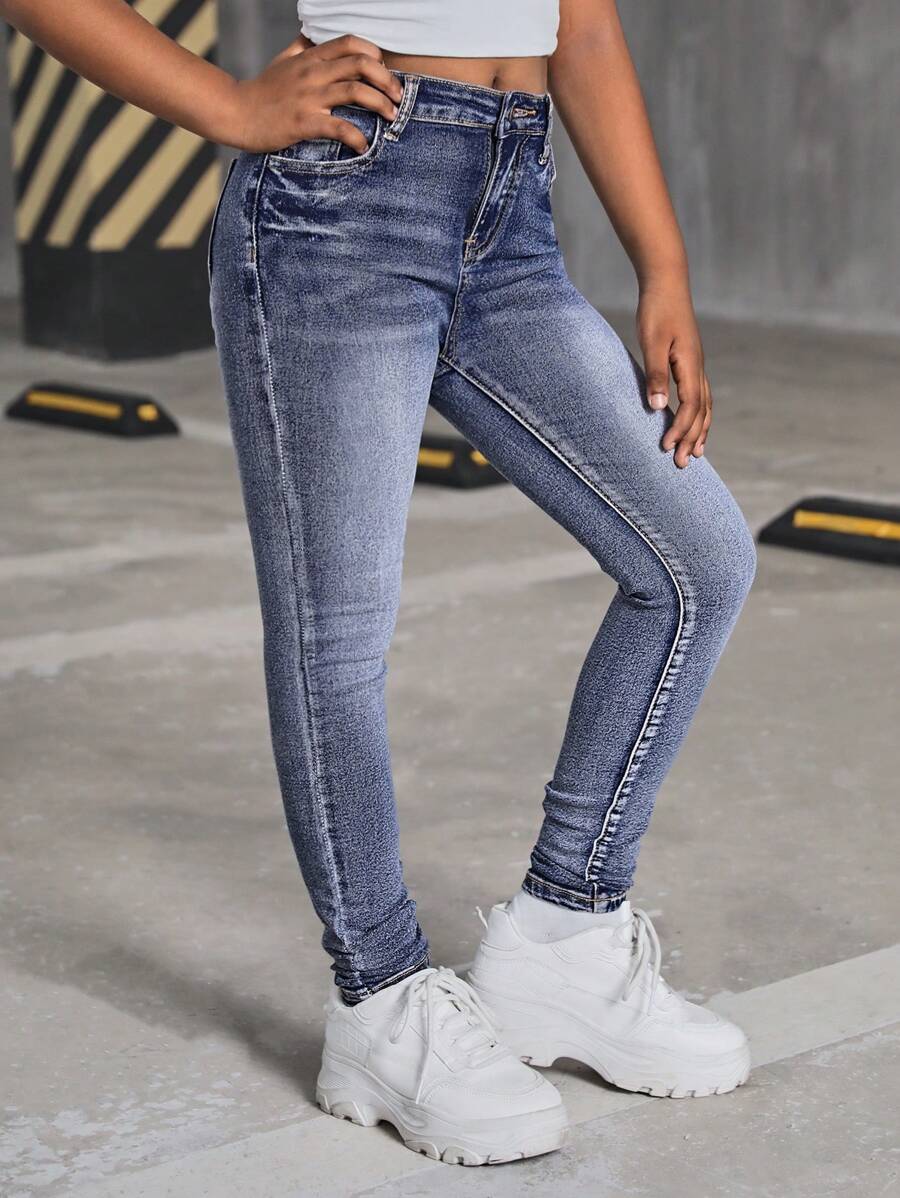 SHEIN Tween Girls Y2K Trending Stonewashed High Waist Snug Fit Denim ...