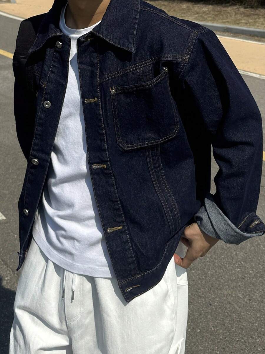 DAZY Men's Solid Color Denim Jacket, Autumn | SHEIN USA