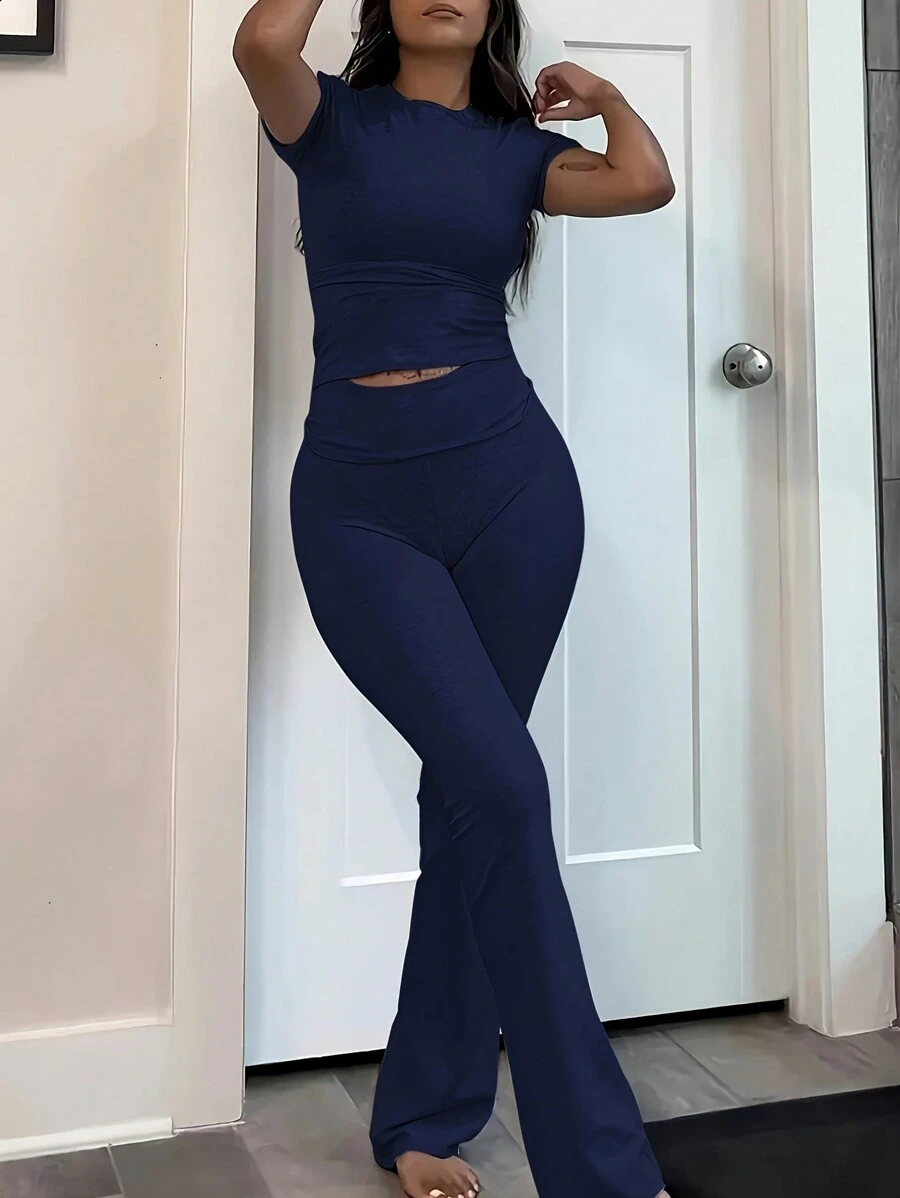 SHEIN Essnce 2pcs Plus Size Casual Crew Neck Top And Fashionable ...