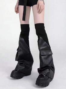 ROMWE Goth 1pair Dark Spiral Patterned Faux Leather Leg Sleeves For ...