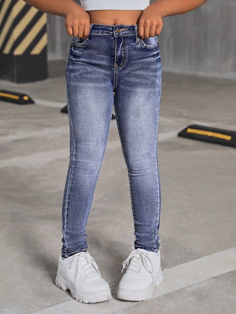 SHEIN Tween Girls Y2K Trending Stonewashed High Waist Snug Fit Denim ...