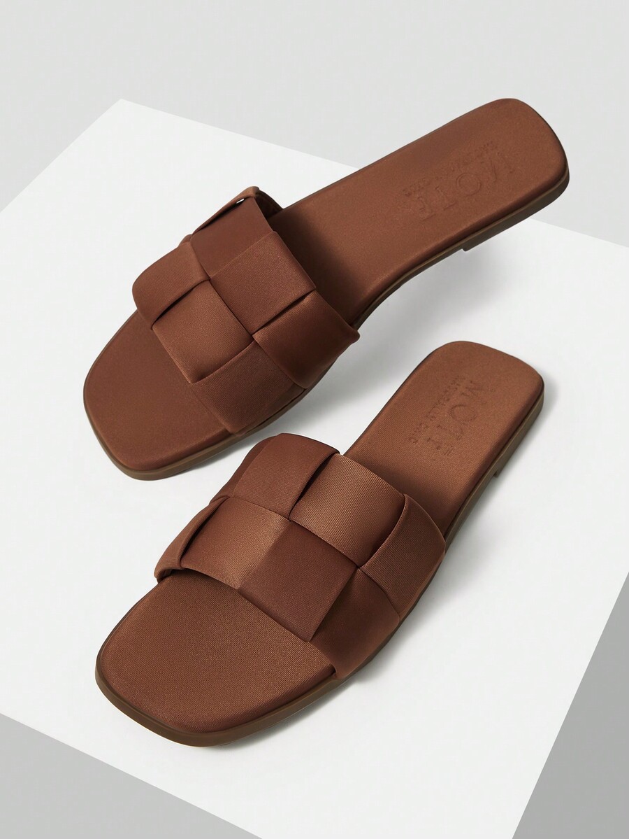 MOTF PREMIUM COMFORTABLE MINIMALIST WOVEN BROWN LADIES' FLAT SANDALS ...