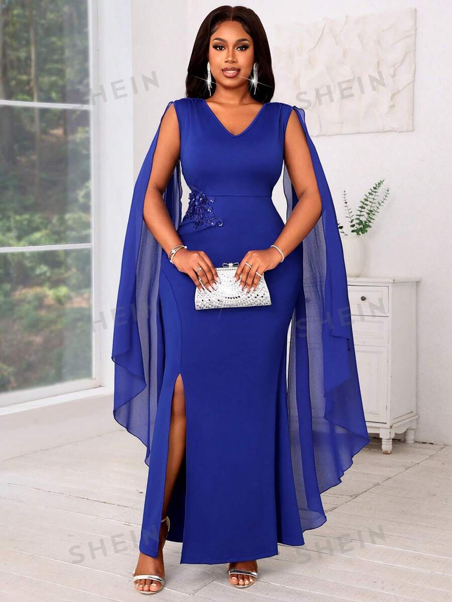 SHEIN Lady Plus Size Fall Clothes Elegant Commuting Blue Dress, Formal Evening Gown For Wedding ...
