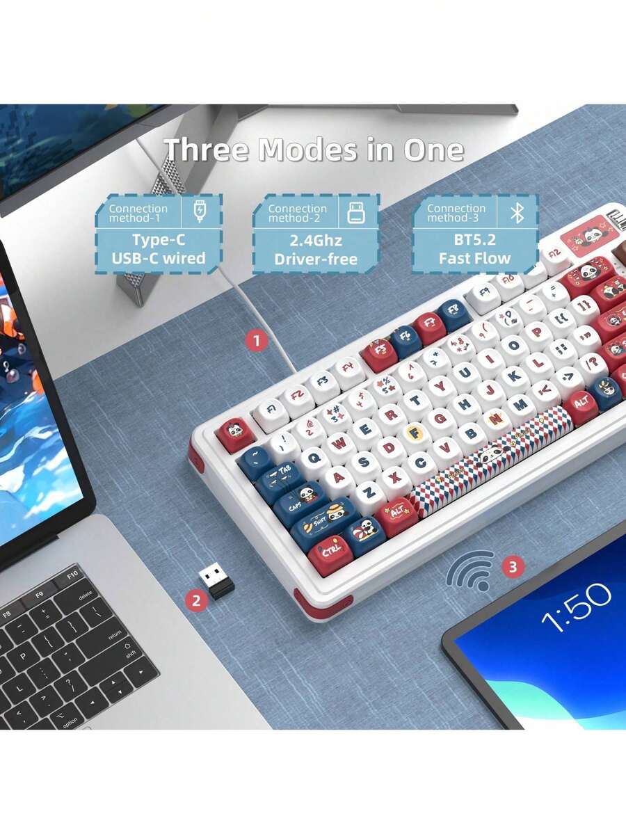 MageGee MageGee Air75 Wireless Mechanical Gaming Keyboard RGB PBT Panda ...