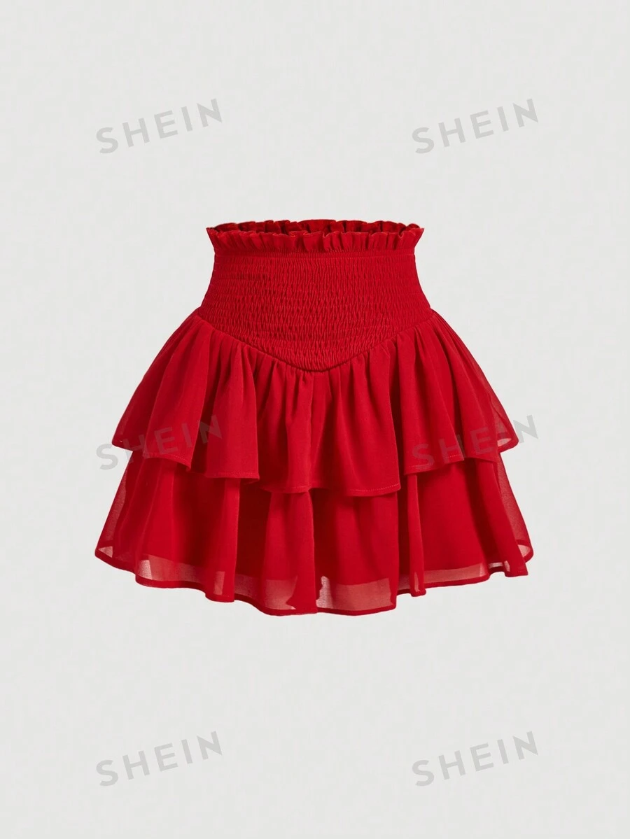 SHEIN MOD Saia-short Romântica com Babados Brancos para Meninas, Ideal para o Verão | SHEIN Brasil