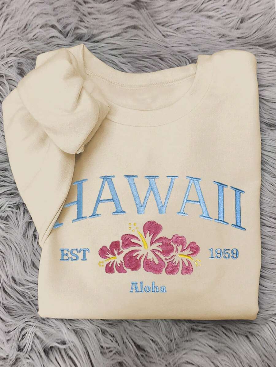 INAWLY Women's Oversized Drop Shoulder Hawaii Aloha Print Sweatshirt ...