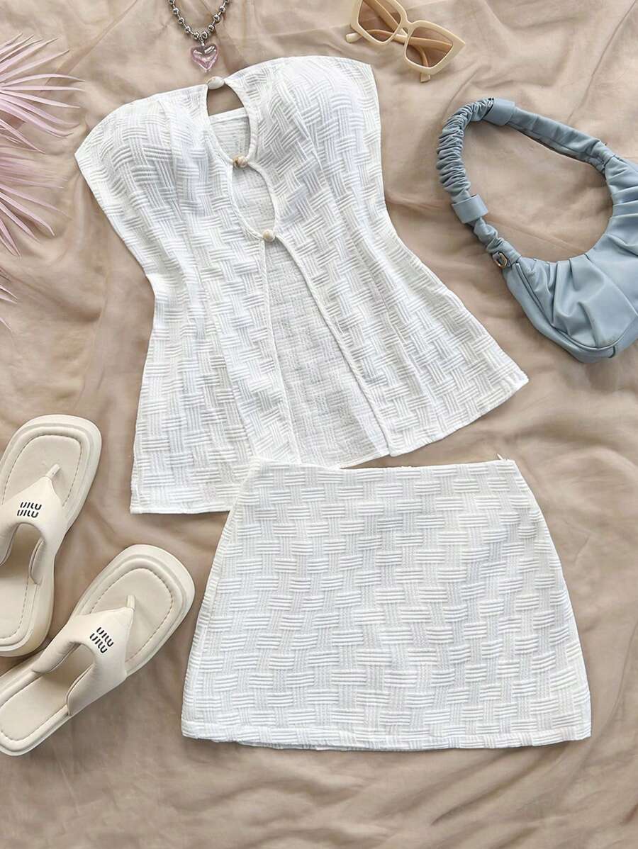 Soleia Women's Holiday Woven Texture Jacquard Vest Top With Beads ...