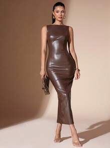 SHEIN BAE Women Sleeveless PU Leather Bodycon Dress | SHEIN USA