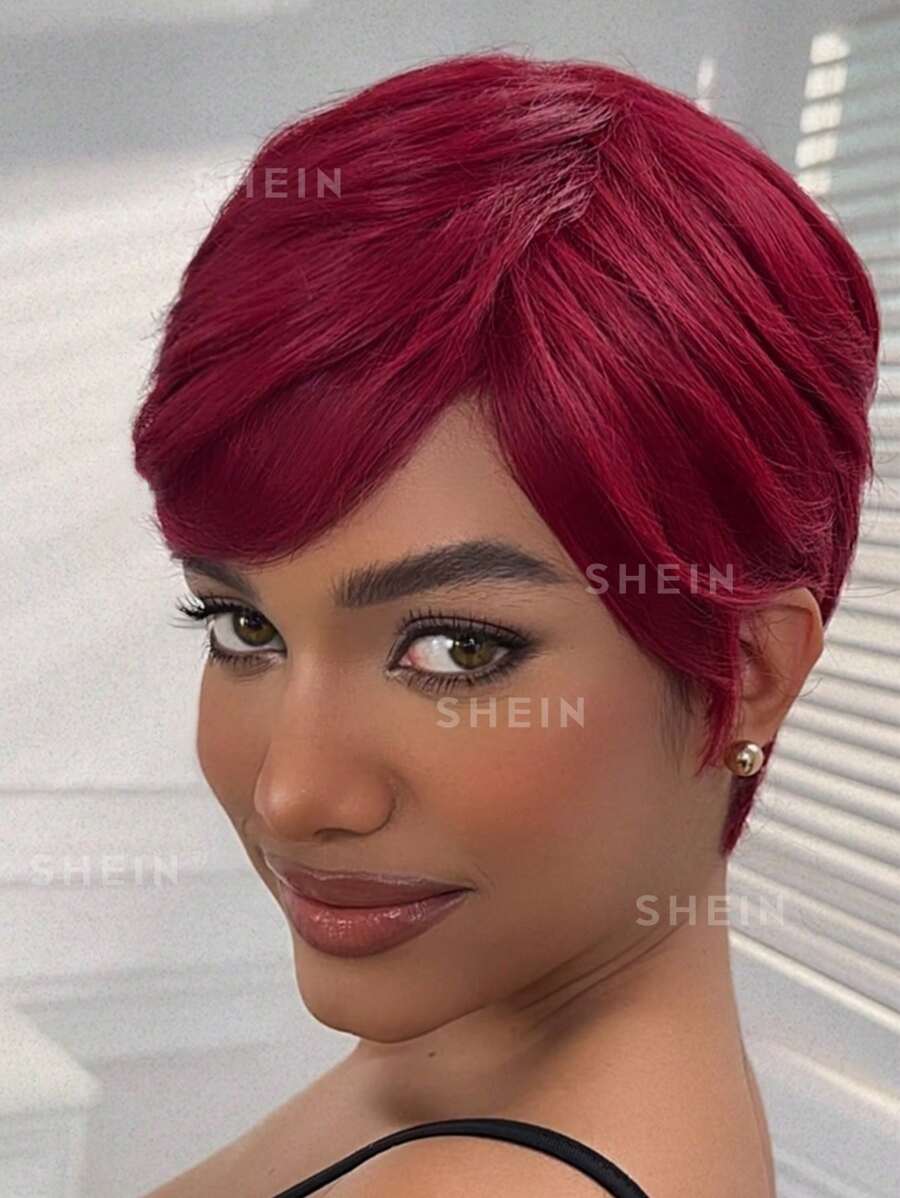 Peluca corta de pixie de 6 pulgadas sin pegamento con flequillo para ...