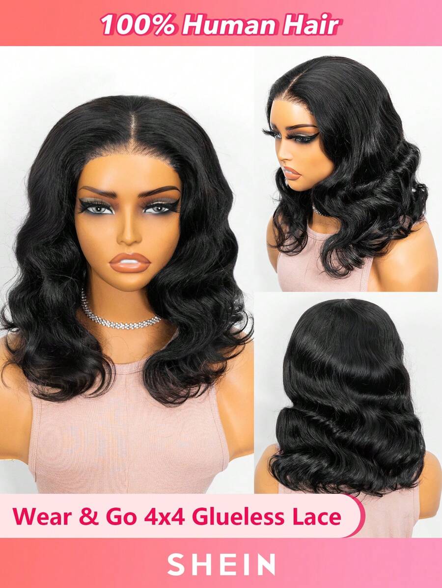 Body Wave 4x4 Glueless Lace Front Wig 180% 14-16 Inch S1 Color Short ...