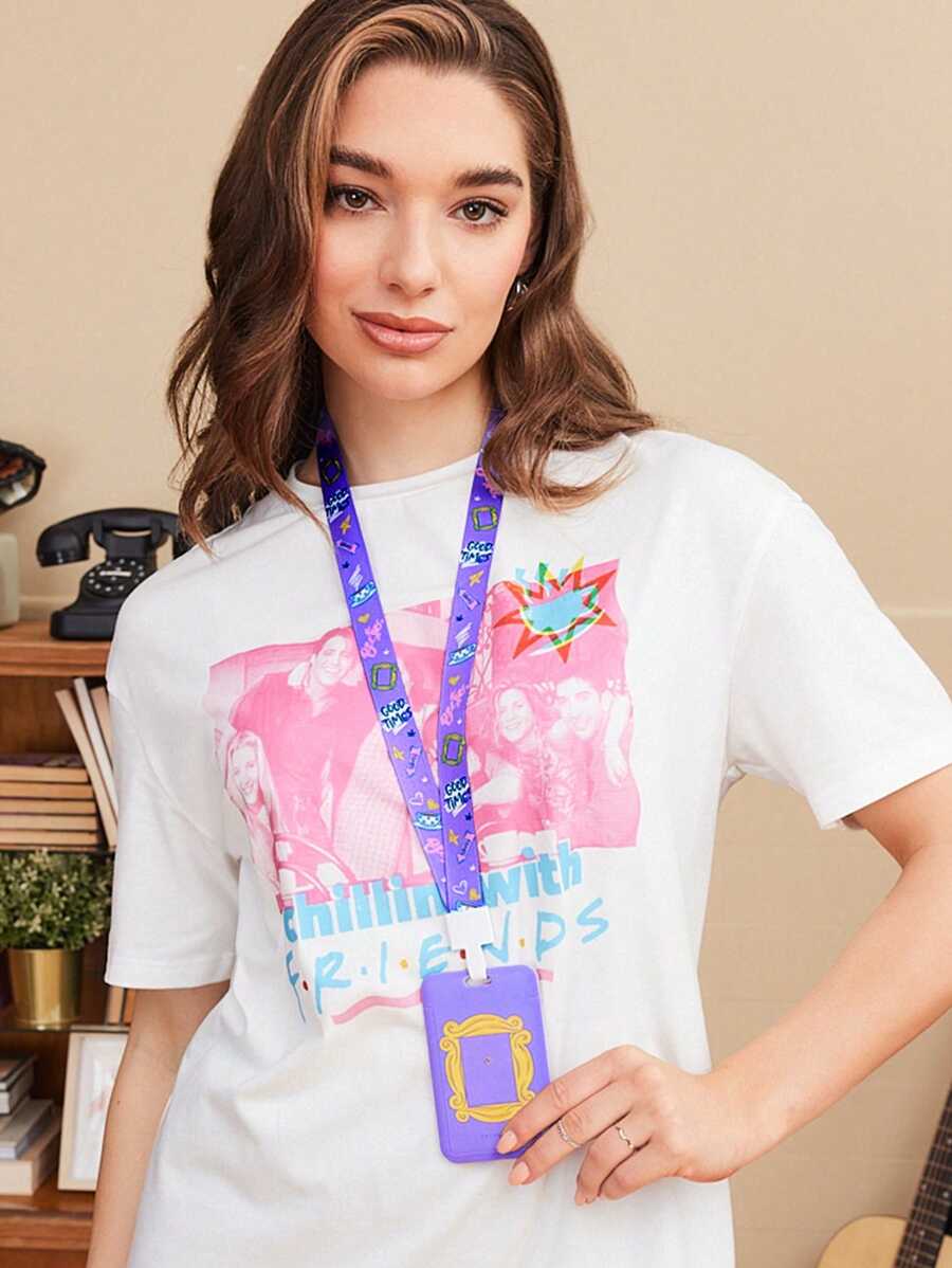 FRIENDS X SHEIN Porte-badge violet avec impression de lettre et de ...