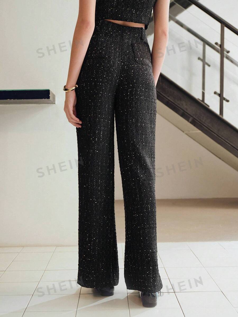 MOTF STUDIO TWEED STRAIGHT LEG SUIT PANTS WITHOUT BELT | SHEIN UK