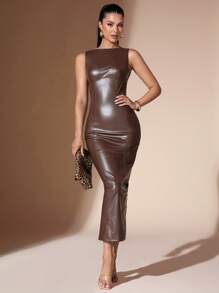 SHEIN BAE Women Sleeveless PU Leather Bodycon Dress | SHEIN USA