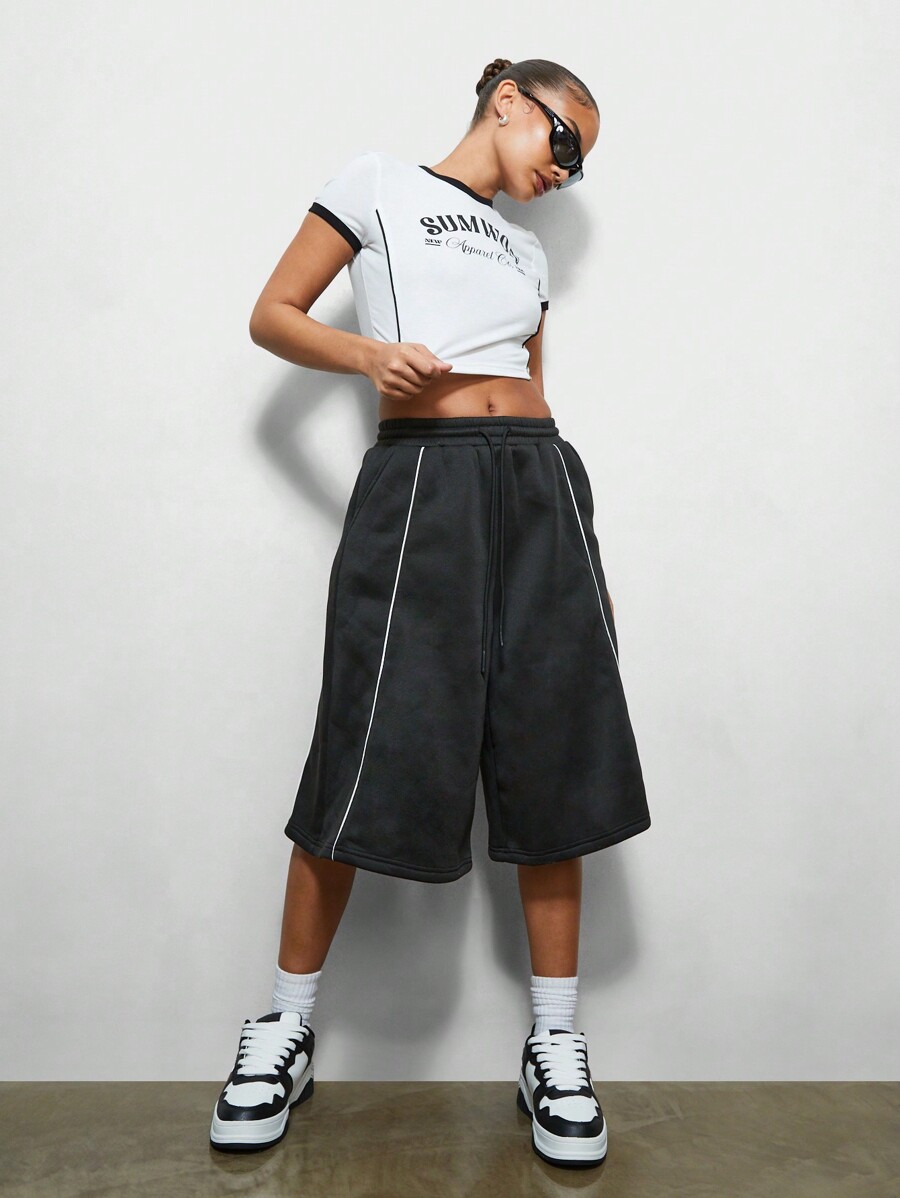 SUMWON WOMEN With Leg Piping Detail Jorts With Draw Cords | SHEIN South ...