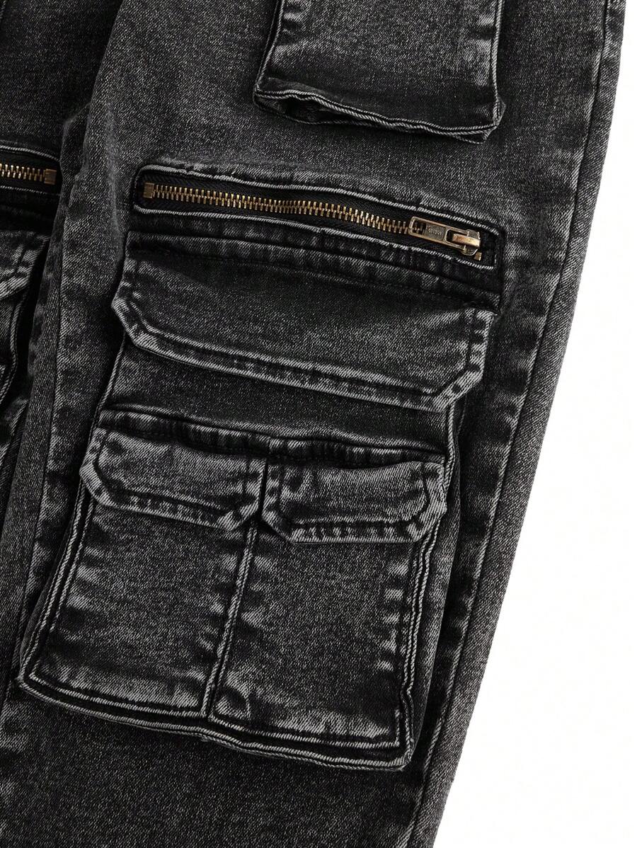 Manfinity EMRG Men's Black Cargo Jeans With Multiple Pockets, Street ...