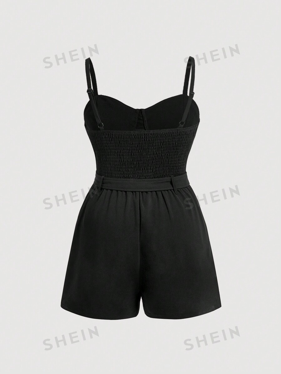 SHEIN MOD Plus Size Solid Color Detail Cup Sleevless Strap Jumpsuit (With Waist Belt) | SHEIN EUR