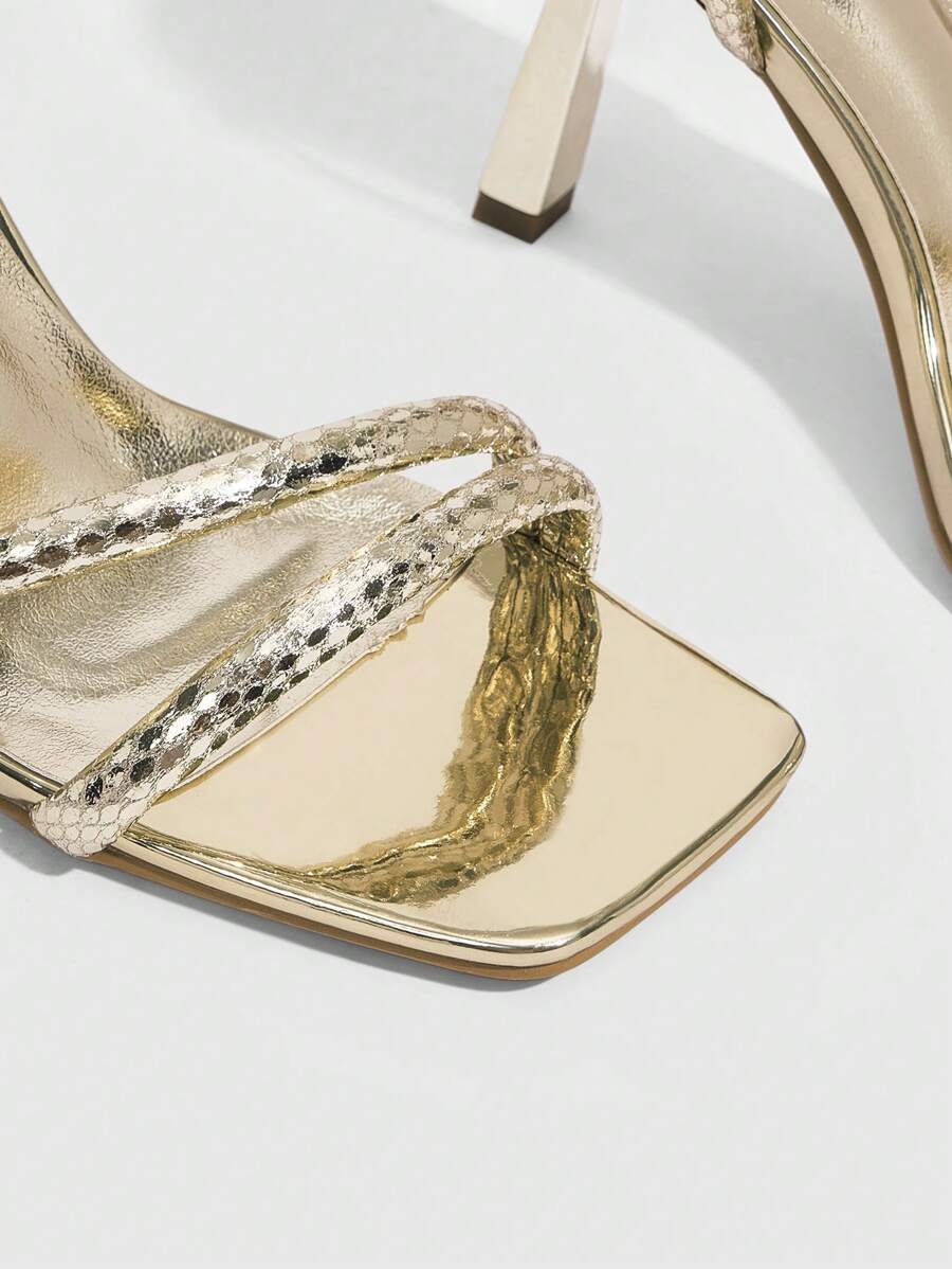 CUCCOO SZL Women's Fashionable Metal Material High Heel Lace-Up Sandals ...