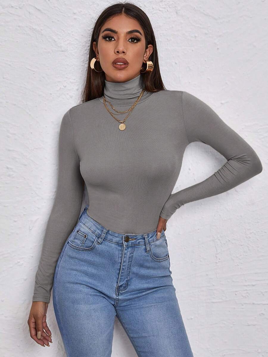 RueChic High Neck Slim Fit Tee | SHEIN USA