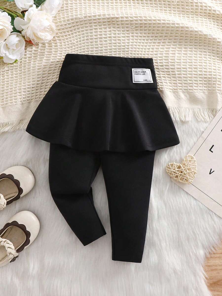 Baby Girl Knitted Elastic Waist Solid Color Skirt Pants For Autumn ...