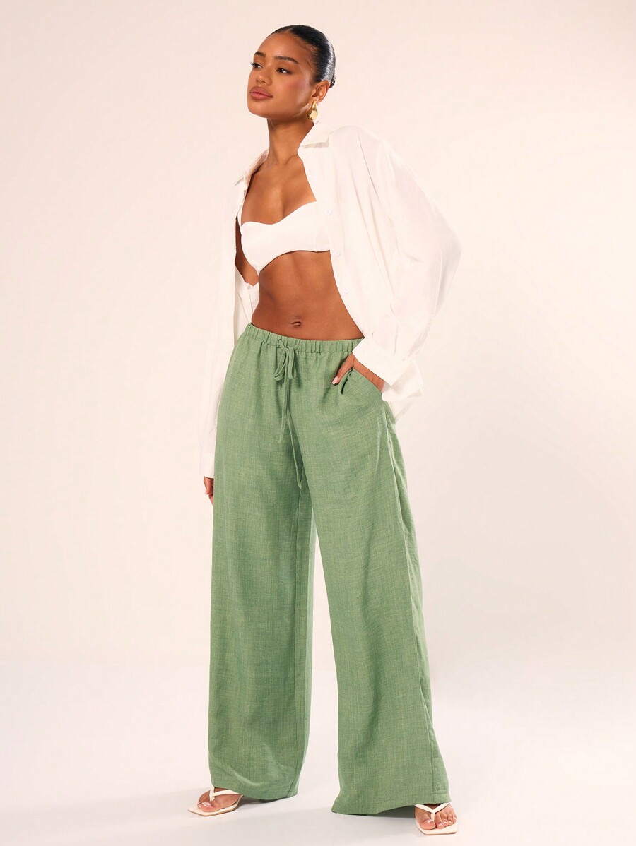 MUSERA Holiday Textured Linen Feel Tie Waist Trousers Vacation Spring ...