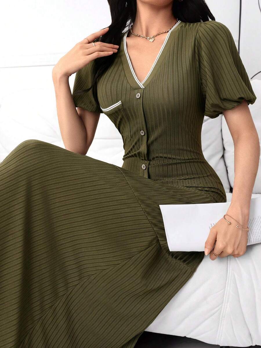 SHEIN Mulvari Women's Green Preppy Long Dress, Office Wear, Dress ...