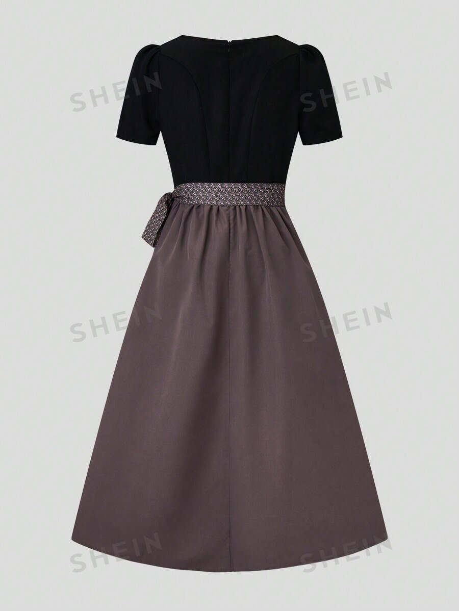 SHEIN Mulvari Women Dirndl Dress With Pearl-Button Front And Retro ...